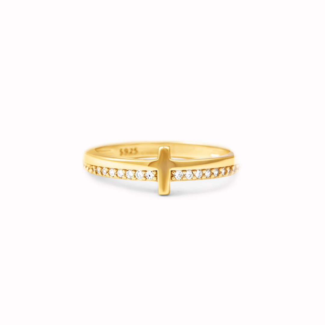 ENGRAVED GOLDEN CROSS RING